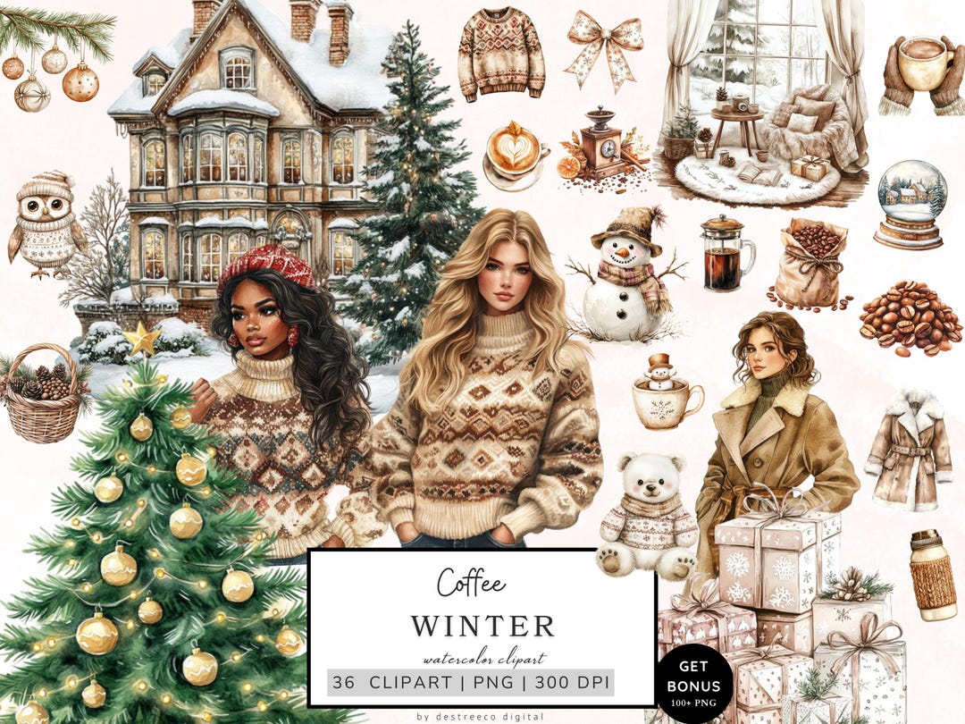 Winter Clipart Bundle, Cozy Christmas Clipart, Winter Clipart, Coffee ...