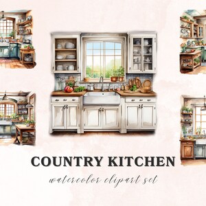Watercolor Clipart Country Kitchen, 16 PNG Rustic Vintage Farmhouse ...