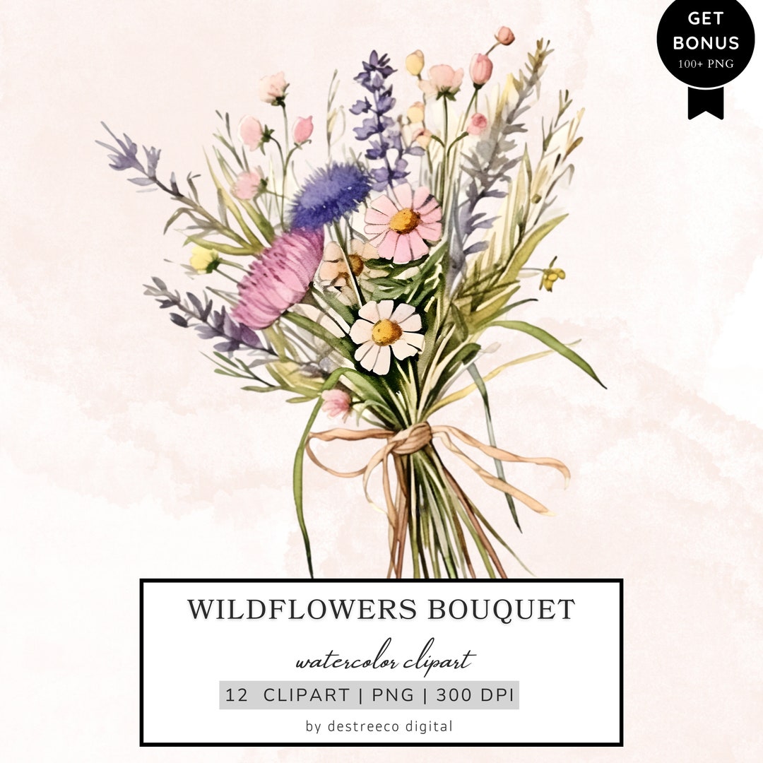Watercolor Wildflowers Clipart, Wildflower Bouquet Clipart, Spring ...