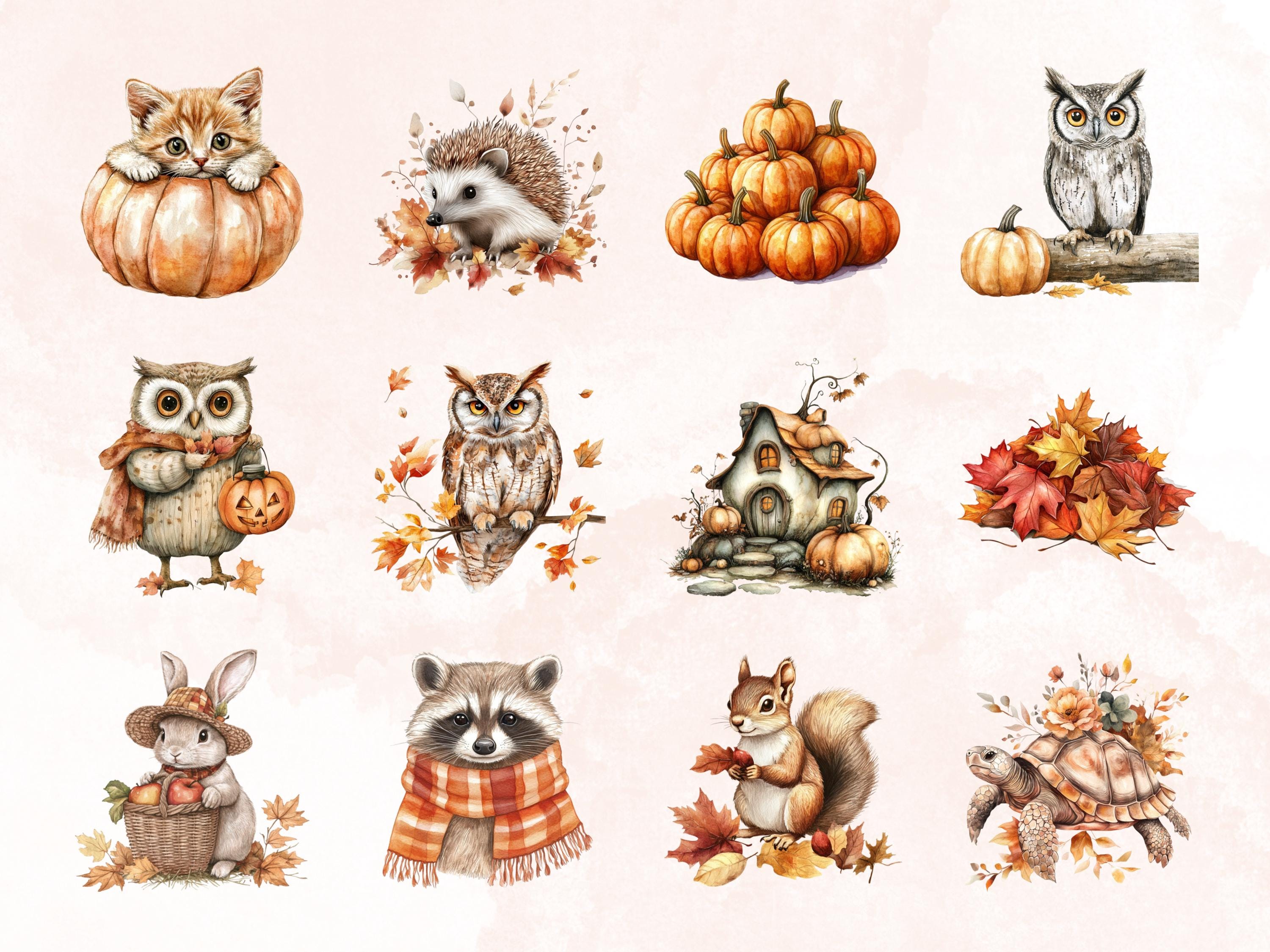 Autumn Animal Clipart, Fall Clipart, Cozy Fall Graphics, Cute Animals ...