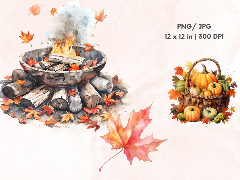 Watercolor Autumn Clipart, Autumn Leaves Png Bundle, Cozy Autumn, Fall ...