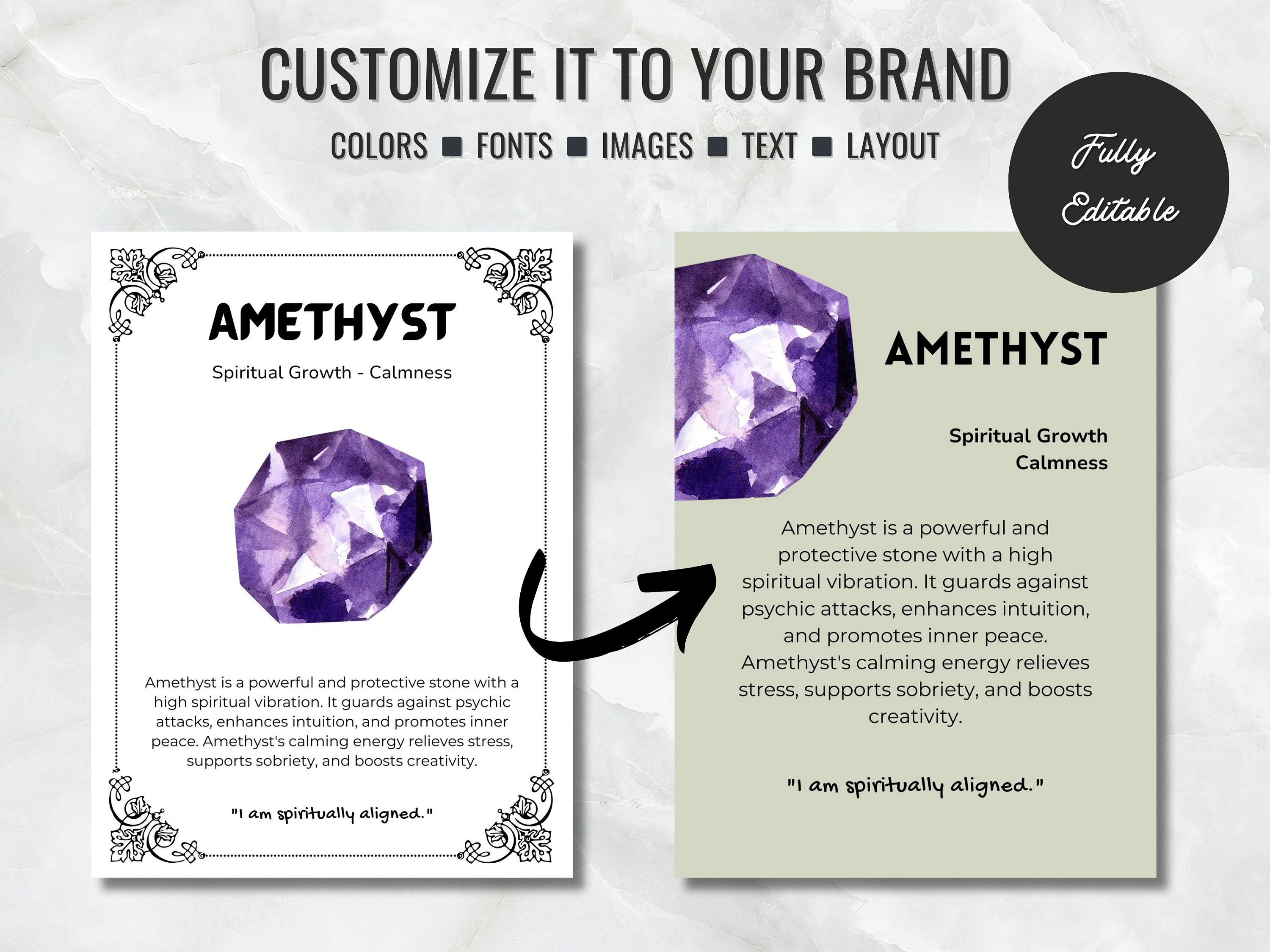 100 Editable Crystal Meaning Cards, Printable Gemstone Meaning Cards ...