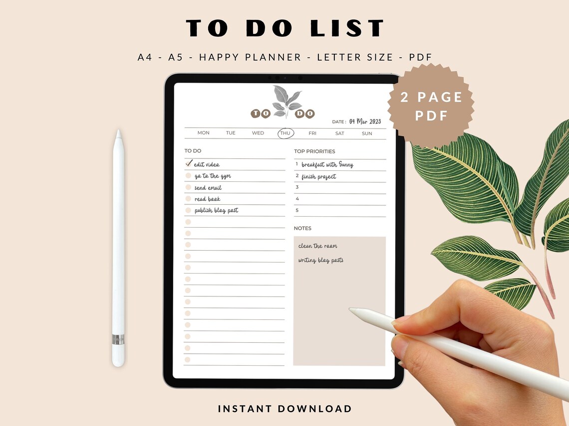 Minimalist to Do List Printable to Do List Digital Planner for iPad to ...