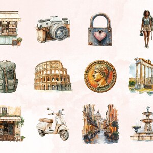 Rome Clipart, Travel Clipart Bundle, Romantic Italy Clipart, Colosseum ...