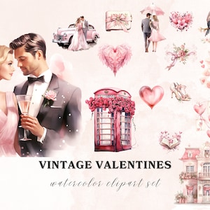 Watercolor Vintage Valentines Clipart Bundle, Valentines Day Png ...