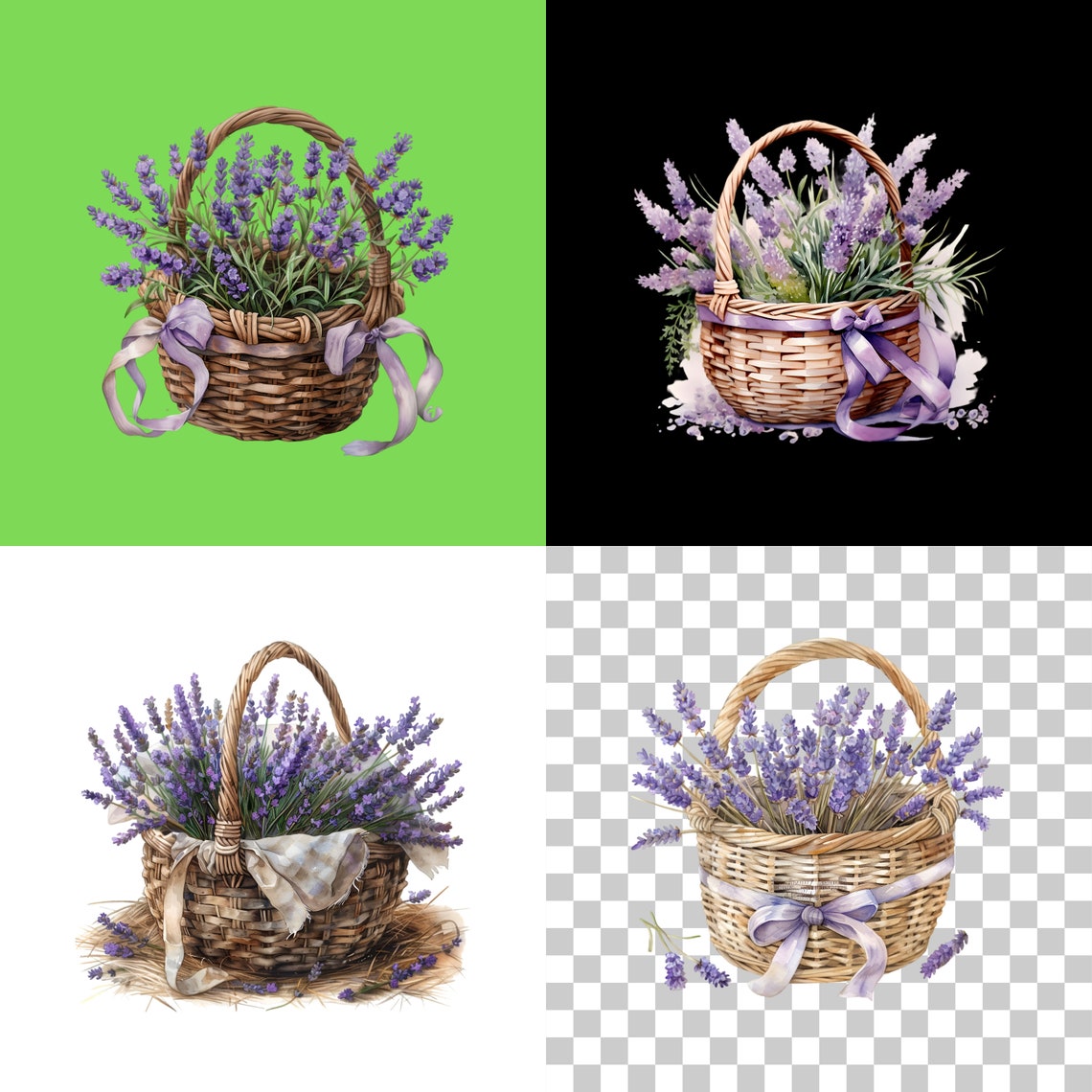 Lavender Basket Clipart, Lavender Clipart, Spring Clipart, Botanical ...