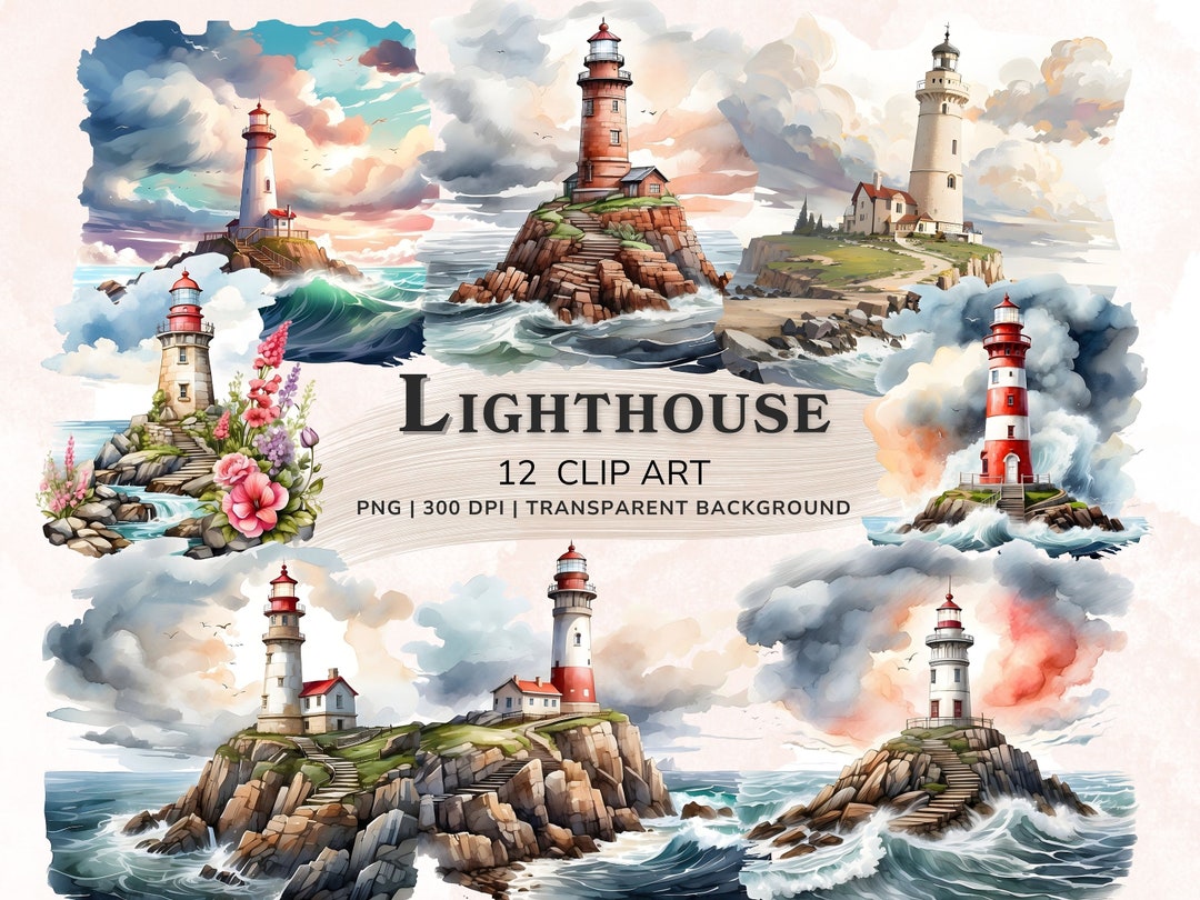 Lighthouse Clipart, Watercolor Lighthouses Clipart Bundle, 12 High ...