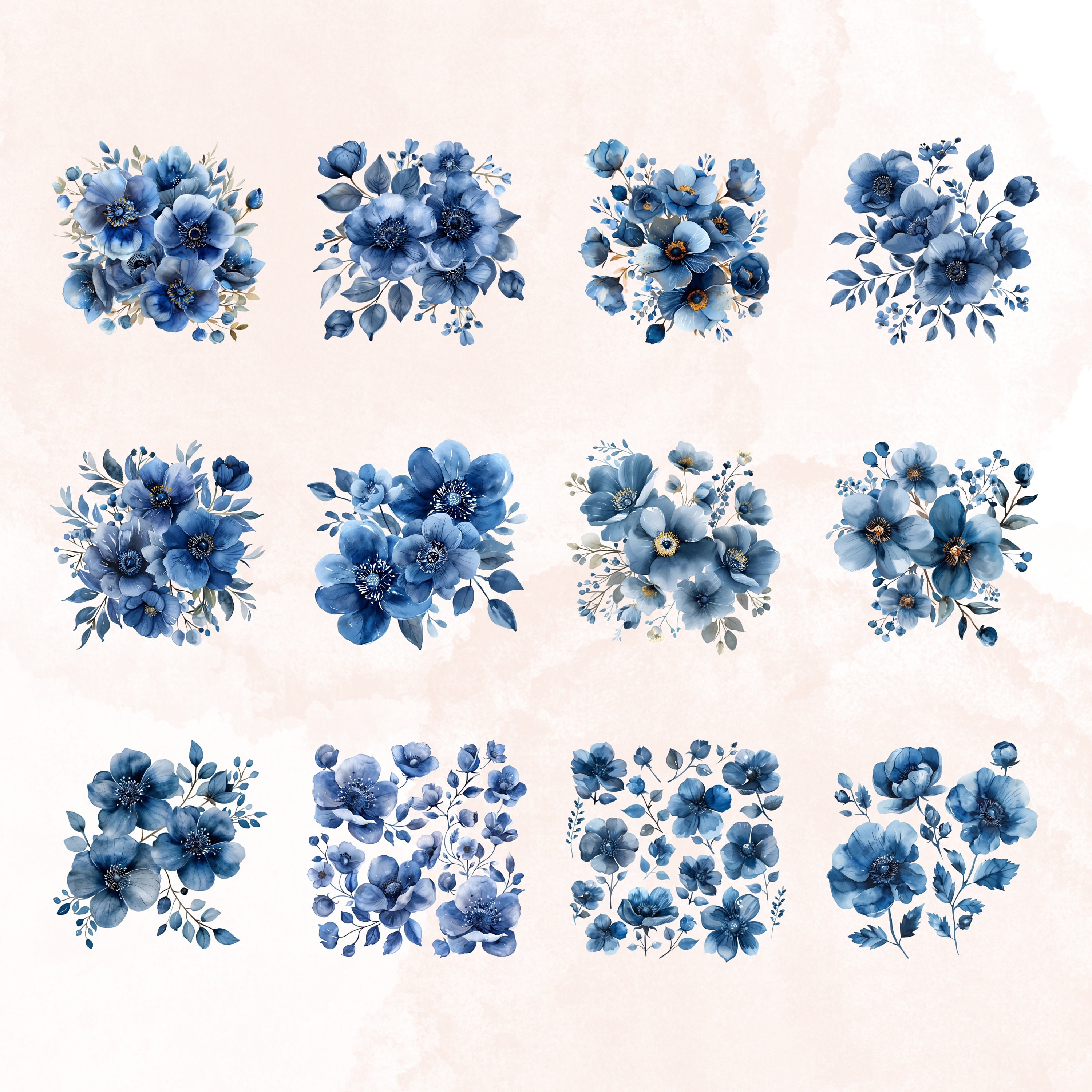 Navy Blue Flowers Clipart, Floral Clipart, Wedding Clipart, Flowers ...