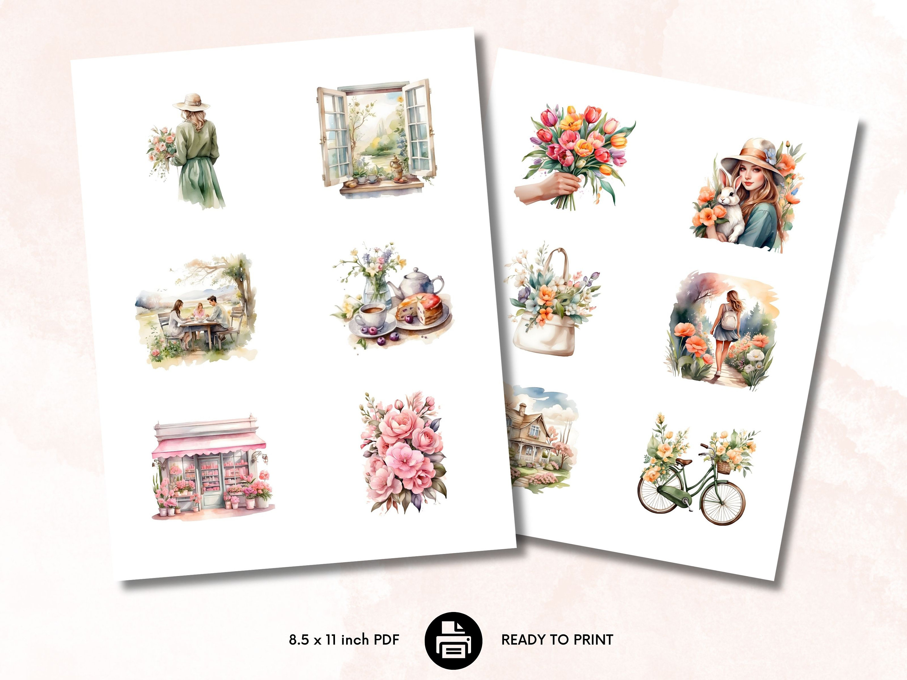 Watercolor Spring Clipart, Cozy Spring Collection Clipart Bundle ...