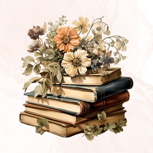 Vintage Floral Stacked Books Clipart, Books Clipart Bundle, Reading ...