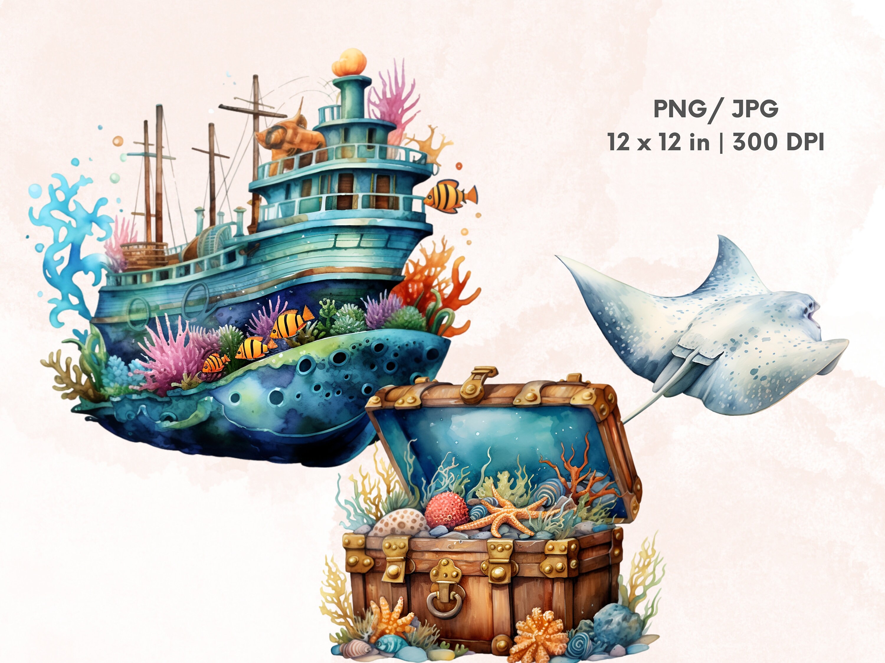 Watercolor Summer Clipart, Undersea Clipart, Travel Clipart, Magical ...
