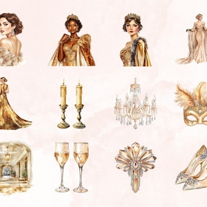 Gilded Glamour Clipart Bundle, Champagne Luxury Graphics, Fashion ...
