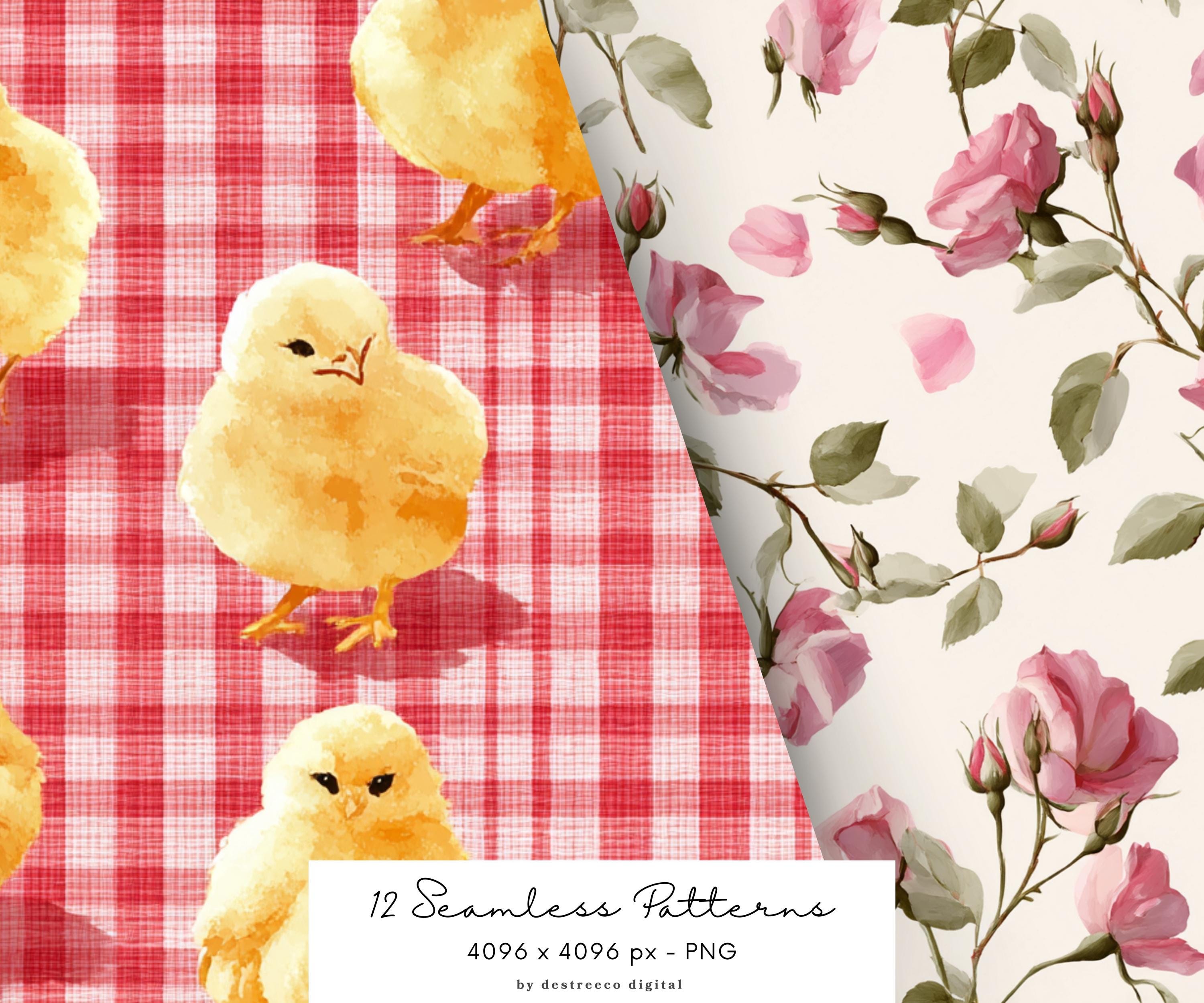 Watercolor Cherry Farm Seamless Patterns, Pastel Country Background ...
