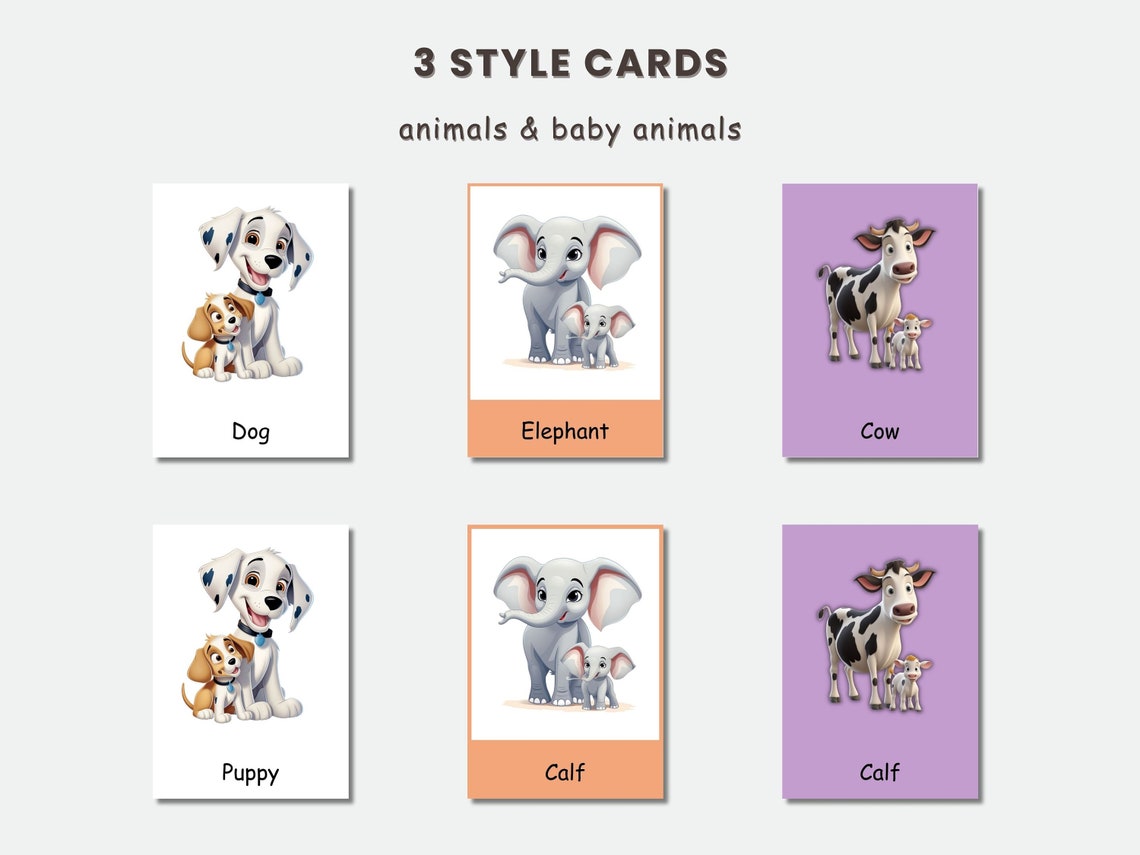 Animals & Baby Animals Printable Flashcards Montessori Cards Pre-school ...
