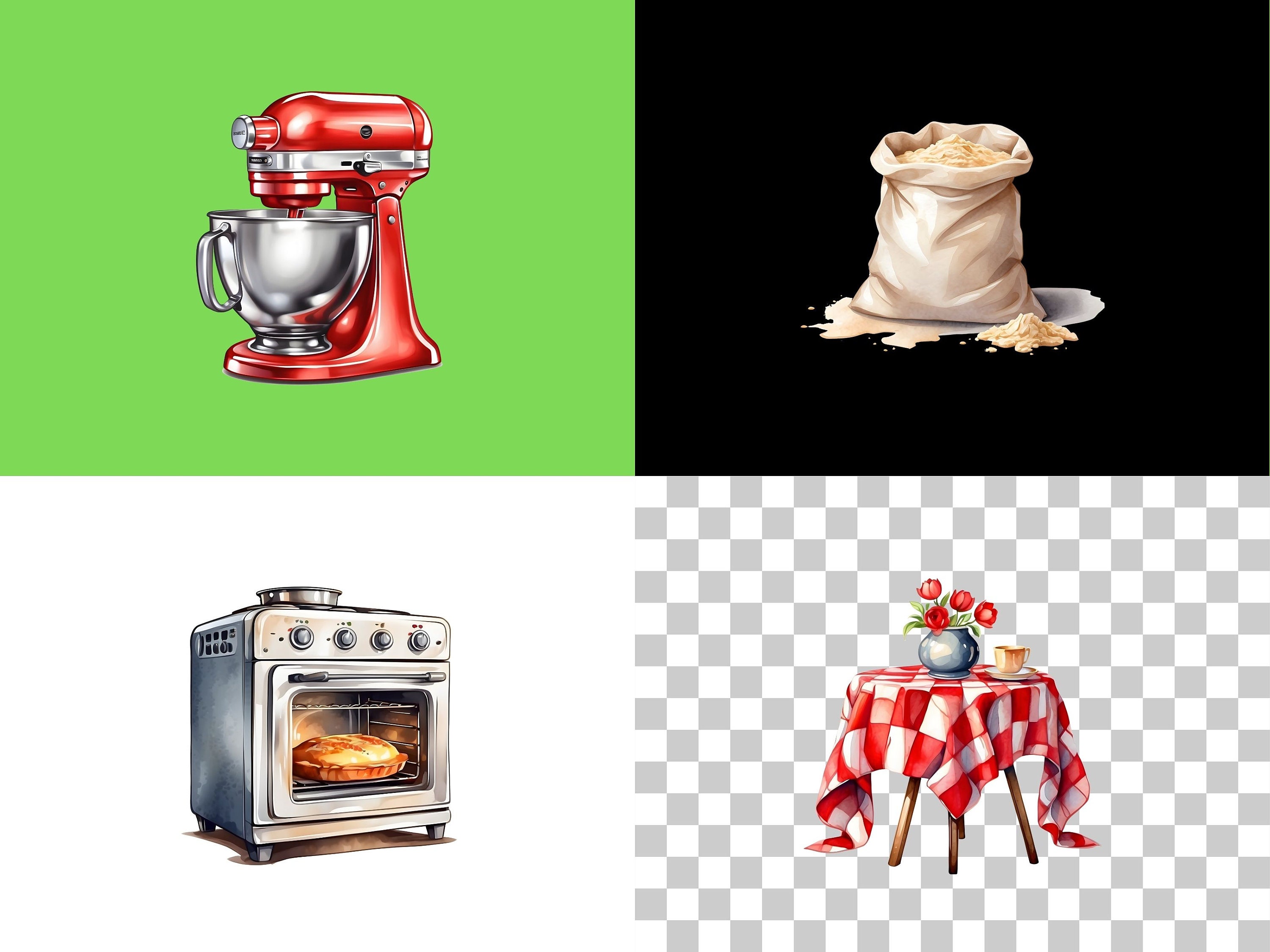 Watercolor Baking Supplies Clipart Bundle, Baker Girl Cooking Png ...