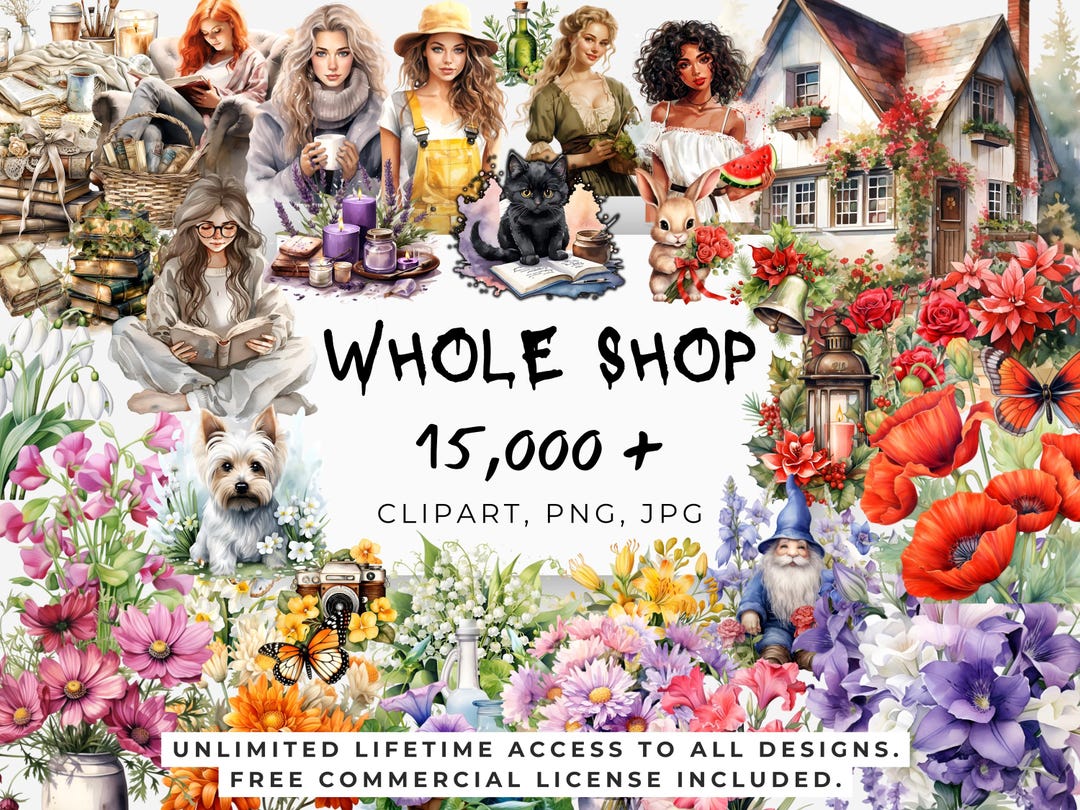 Whole Shop Clipart Mega Bundle, Entire Shop Bundle, Watercolor Graphics ...