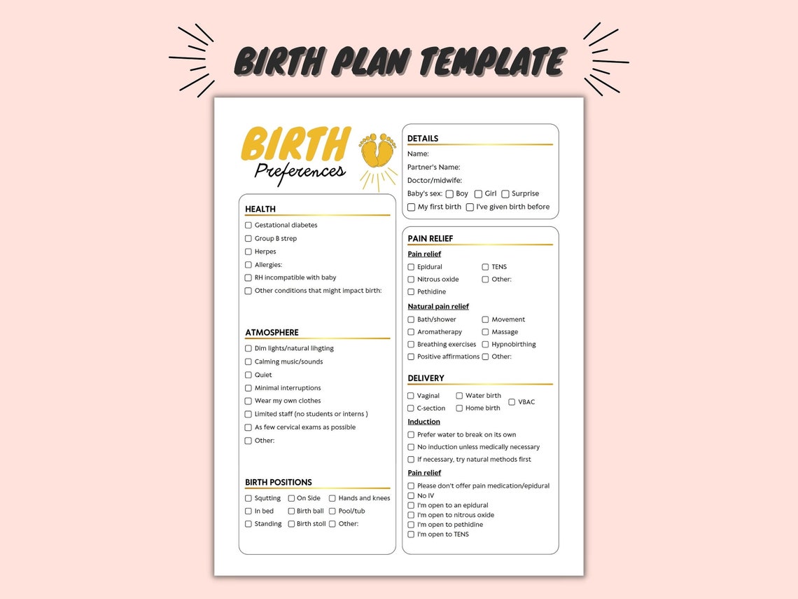 Editable Birth Plan Preference Birth Preference Template Canva Template ...