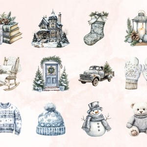 Winter Clipart Bundle, Cozy Christmas Clipart, Winter Clipart, Silver ...