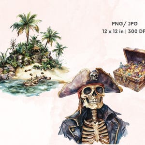 Watercolor Pirate Adventure Clipart, Vintage Pirates Png Bundle, Cozy ...