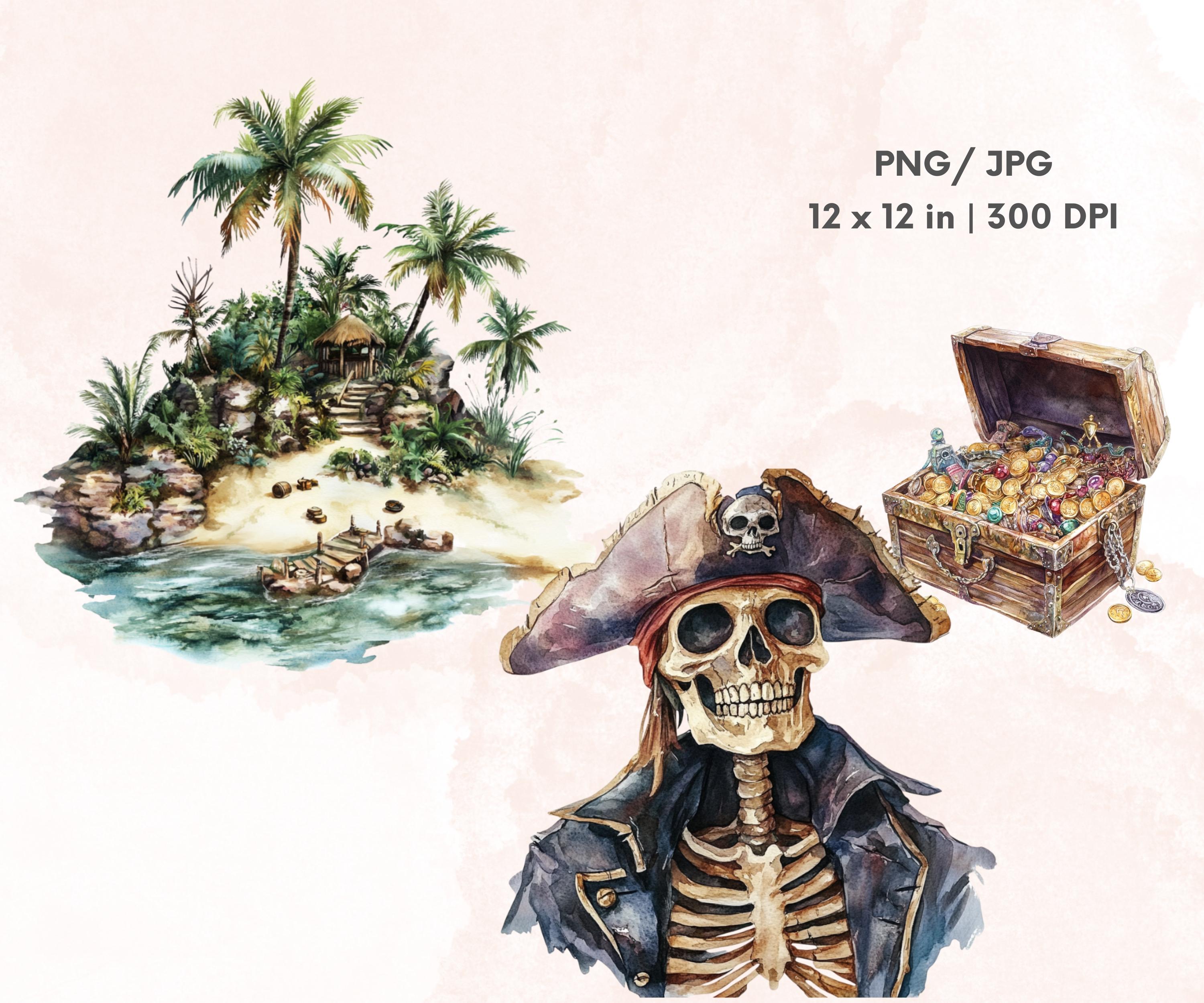 Watercolor Pirate Adventure Clipart, Vintage Pirates Png Bundle, Cozy ...