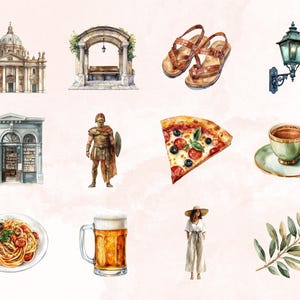 Rome Clipart, Travel Clipart Bundle, Romantic Italy Clipart, Colosseum ...