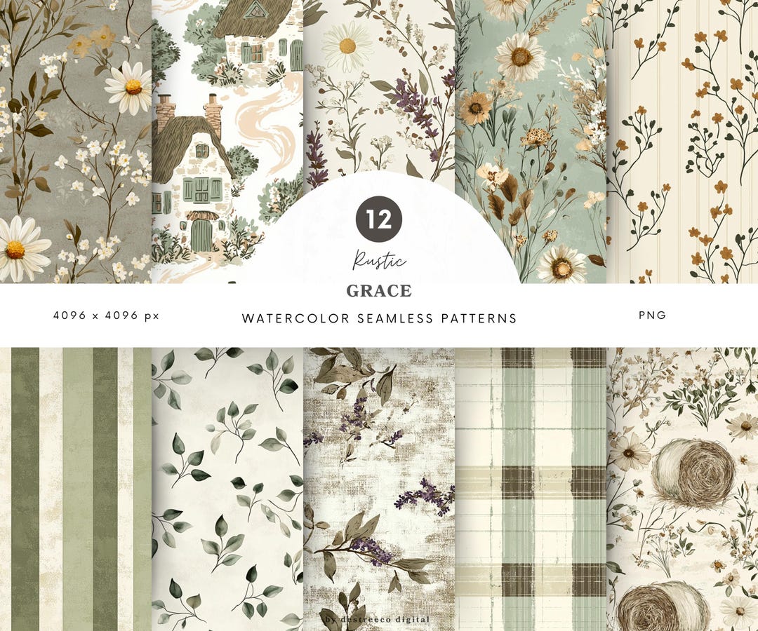 Rustic Seamless Patterns, Rustic Grace Digital Paper, Vintage Patterns ...
