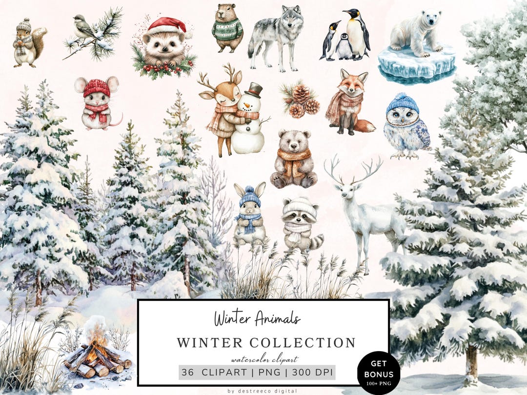 Winter Animals Clipart, Winter Clipart, Snowy Animals Png, Winter ...