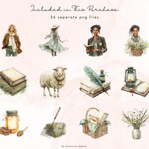 Watercolor Rustic Grace Clipart, Cottagecore Clipart, Vintage Books ...