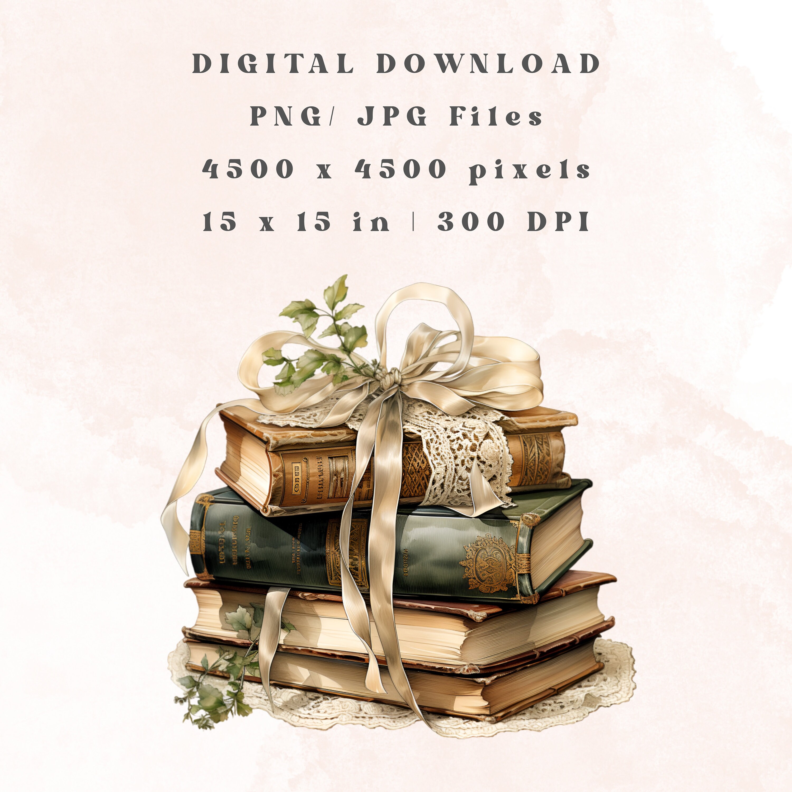 Stacked Books Clipart With Lace, Vintage Books Clipart, Bookworm ...