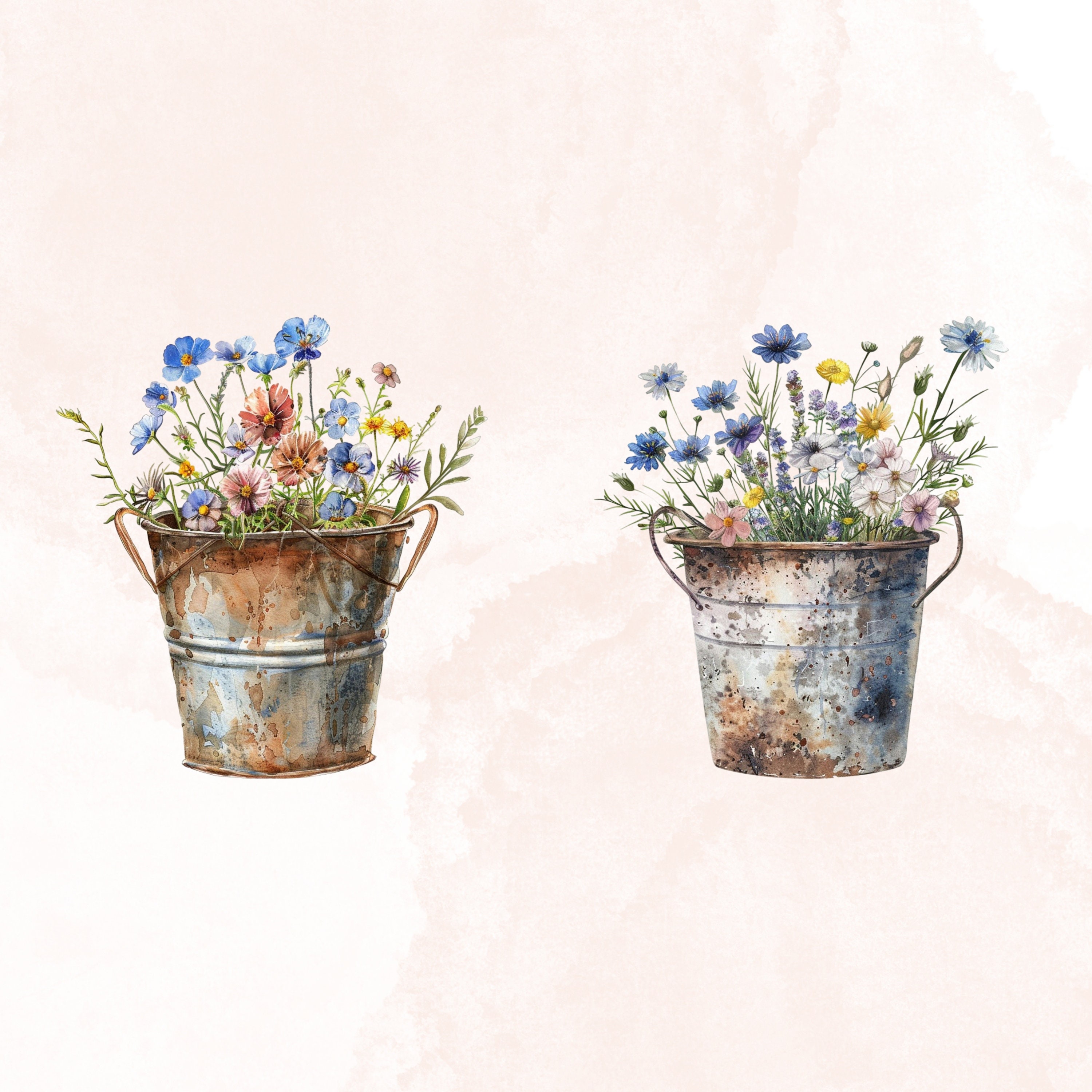 Watercolor Wildflowers Clipart Bundle, Bucket of Wildflowers Png ...
