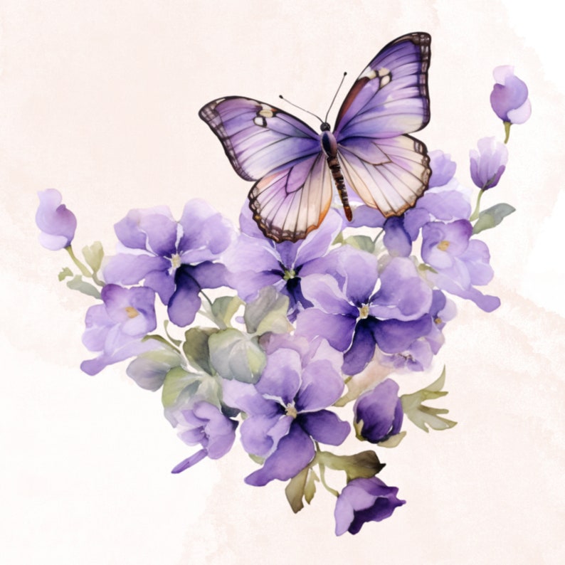 Violets and Butterfly Clipart, Wildflower Clipart, Flowers Png ...