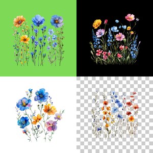 Watercolor Wildflowers Clipart, Spring Clipart, Colorful Wildflower ...