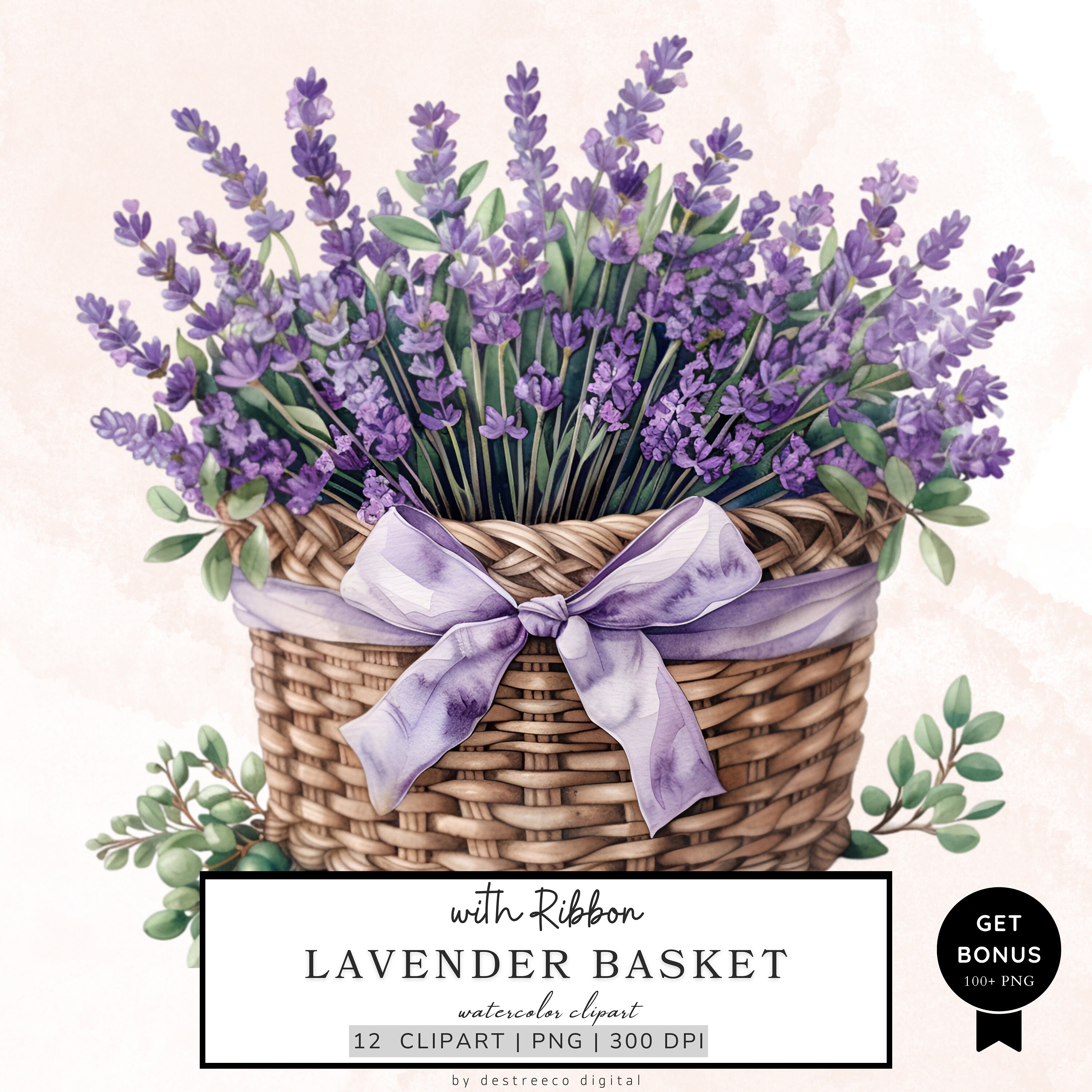Lavender Basket Clipart, Lavender Clipart, Spring Clipart, Botanical ...