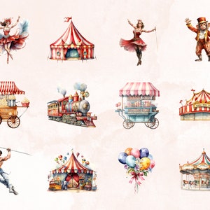 Watercolor Circus Clipart Bundle, Vintage Circus Png Graphics, Circus ...