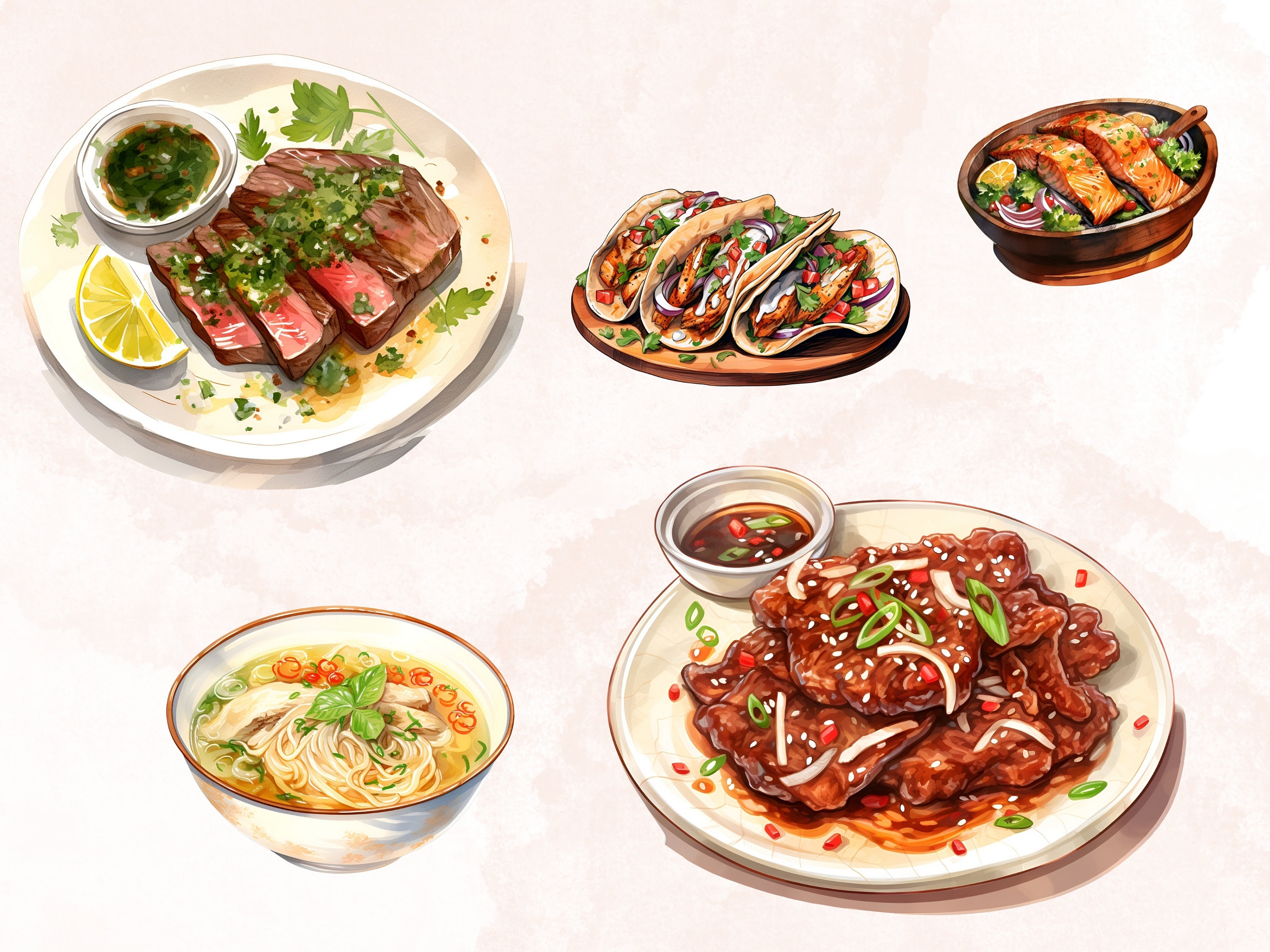 Watercolor Dinner Clipart, Dinner Menu Png Jpg Graphics, Delicious Meal ...