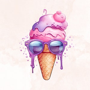 Watercolor Summer Clipart, Ice Cream Clipart, Party Clipart, Pink, Ice ...