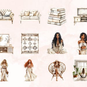 Watercolor Boho Living Clipart, Cozy Cottagecore Clipart, Boho Life Png ...