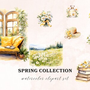 Watercolor Spring Clipart, Daisy Spring Clipart Bundle, Daisy Png ...