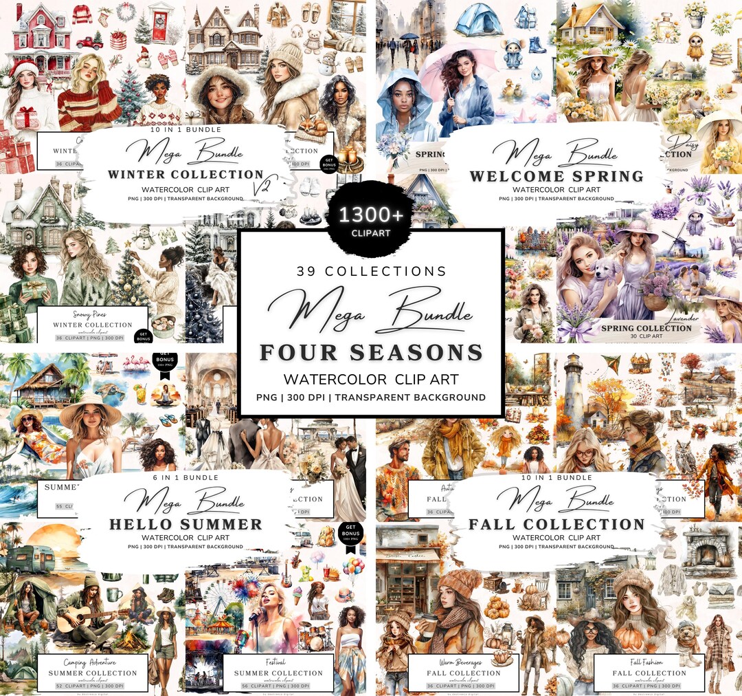 Seasonal Clipart Megabundle, Winter Graphics, Seasons Clipart, Spring ...