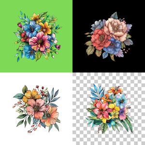 Colorful Flowers Bouquet Clipart, Spring Flowers Clipart, Rainbow ...