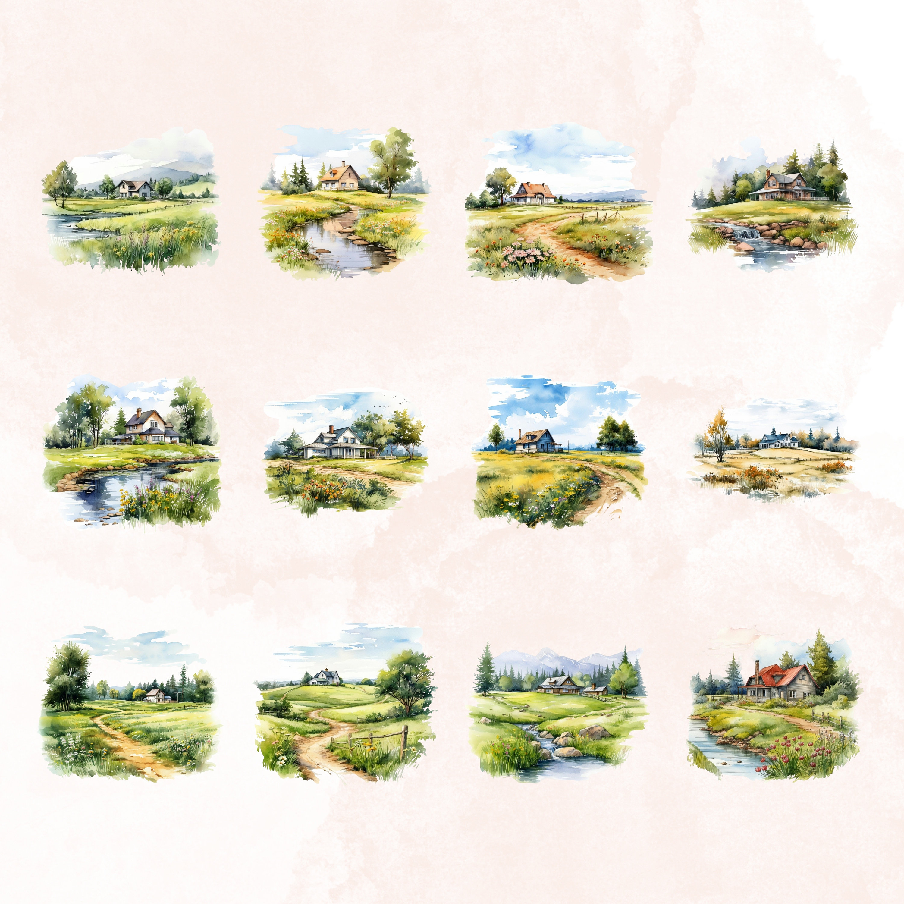 Watercolor Wildflowers Meadow Clipart, Cottagecore Clipart, Spring ...