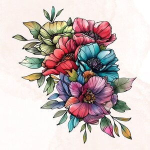 Colorful Flowers Bouquet Clipart, Spring Flowers Clipart, Rainbow ...