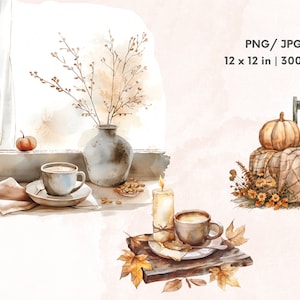 Watercolor Autumn Clipart, Fall Coffee Png Bundle, Cozy Autumn, Fall ...