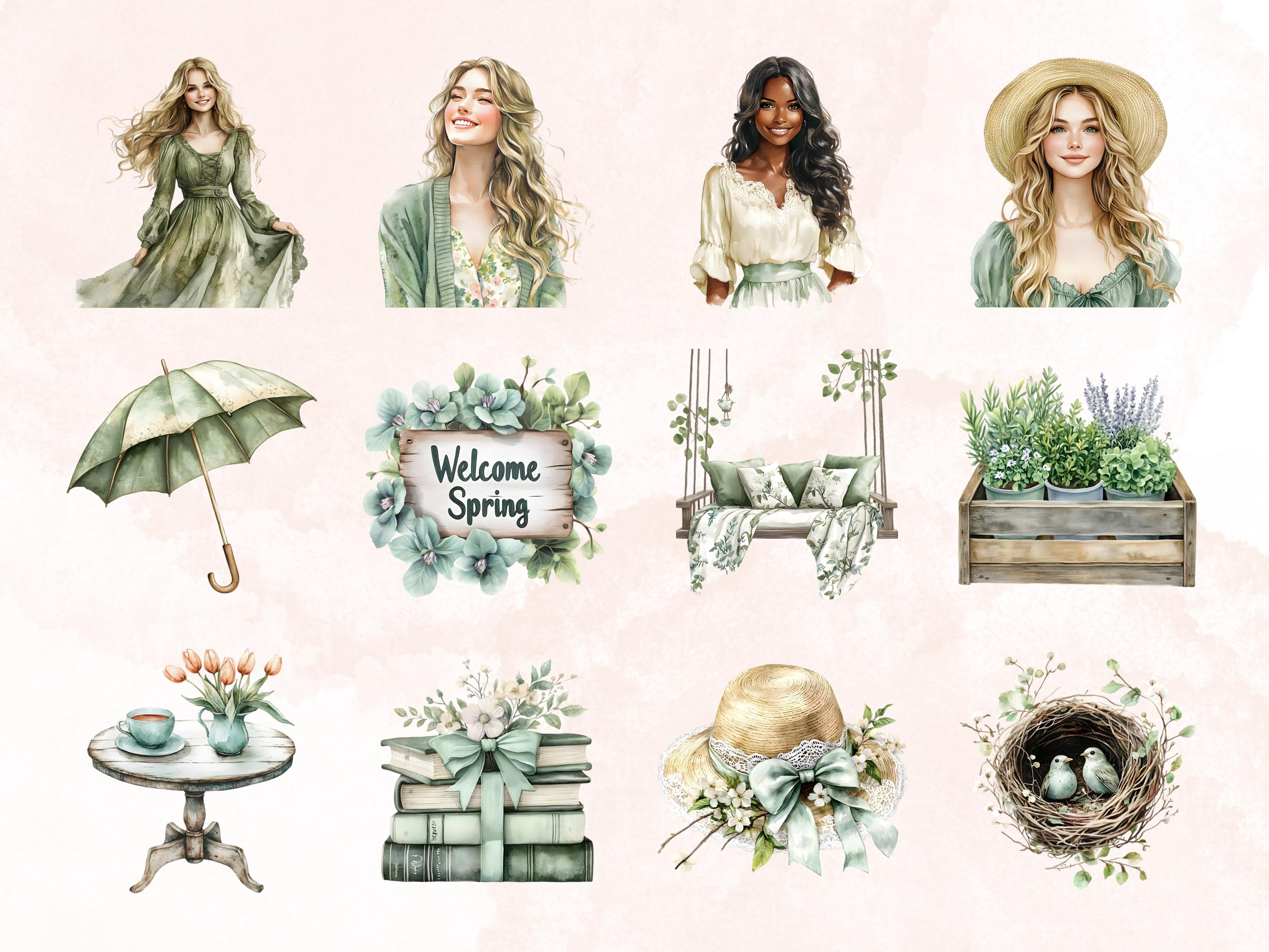 Spring Clipart Bundle, Blooming Porch Clipart, Cottagecore Clipart ...