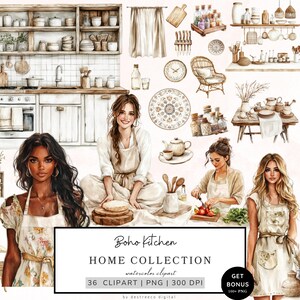 Boho Living Clipart Bundle, Cozy Cottagecore Clipart, Boho Life Png ...