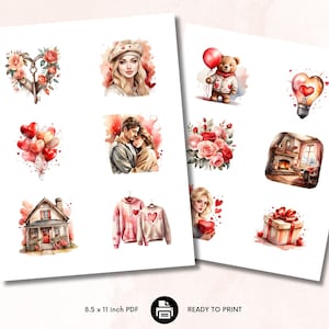 Cozy Valentines Clipart, Watercolor Valentine's Day Clipart Bundle, 12 ...