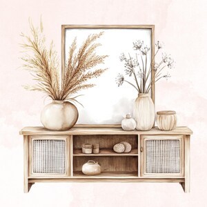 Watercolor Boho Living Clipart, Cozy Cottagecore Clipart, Boho Life Png ...