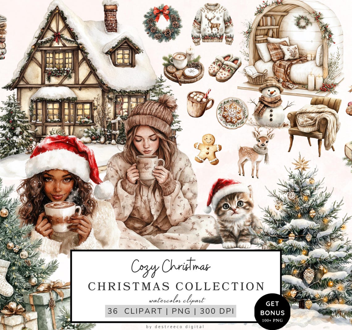 Winter Clipart, Cozy Christmas Clipart, Big Clipart Megabundle, Cozy ...