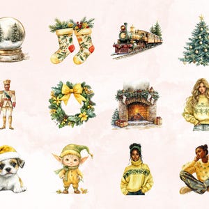 Christmas Clipart Bundle, Yellow Edition, Santa Claus Png, Cozy Winter ...