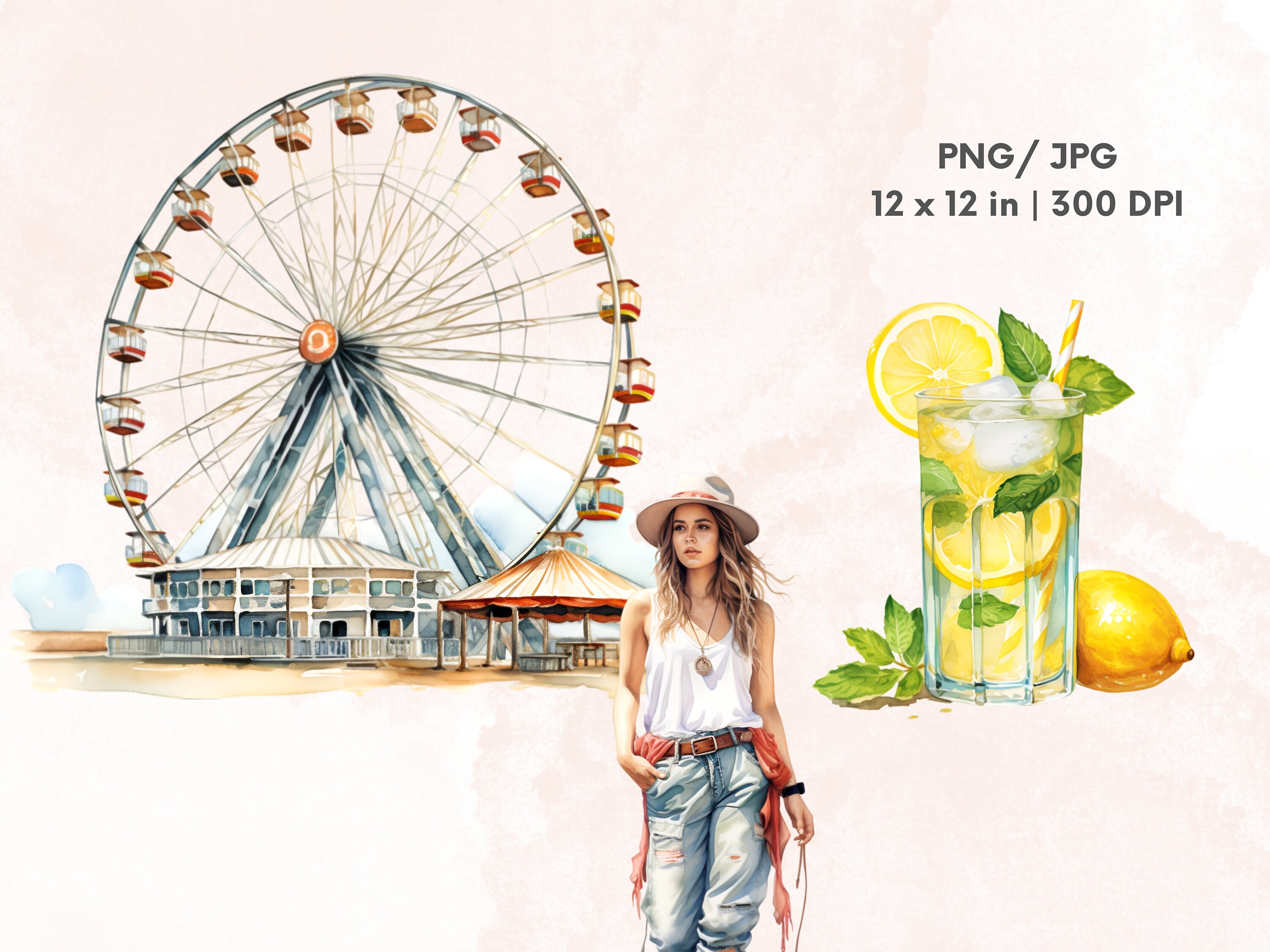 Watercolor Summer Clipart, Festival Clipart, Travel Clipart, Beach ...